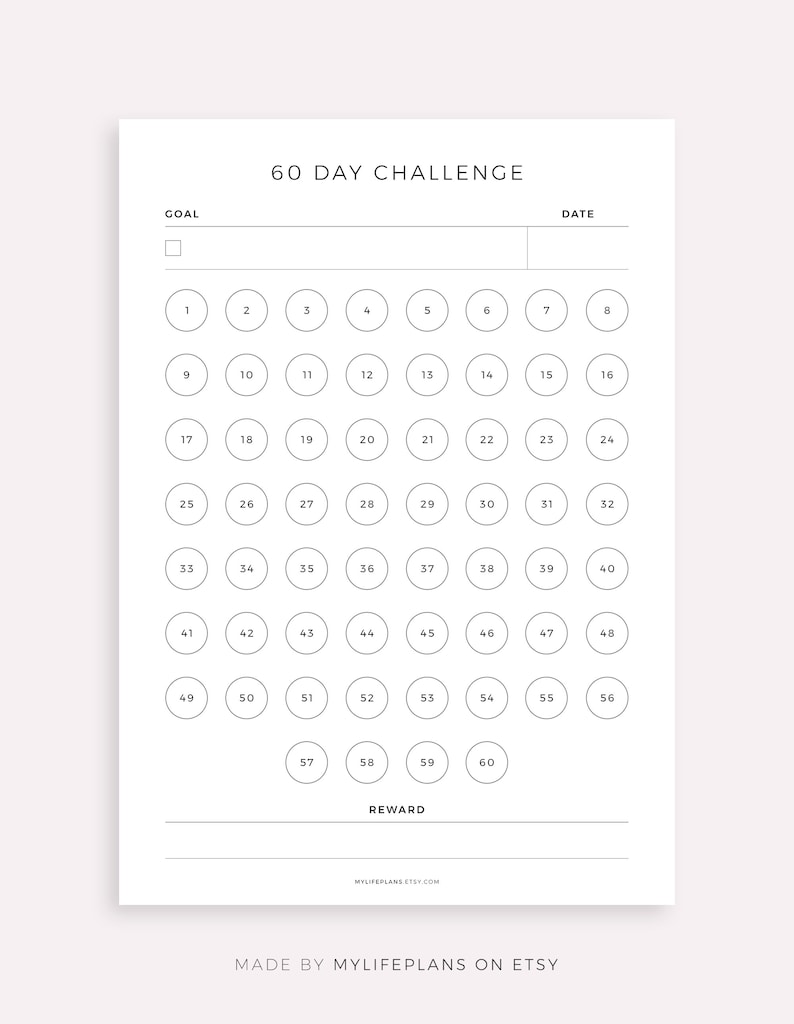 60 Day Challenge, Goal Setting, Progress Tracker, Habit Forming, A4/a5 ...