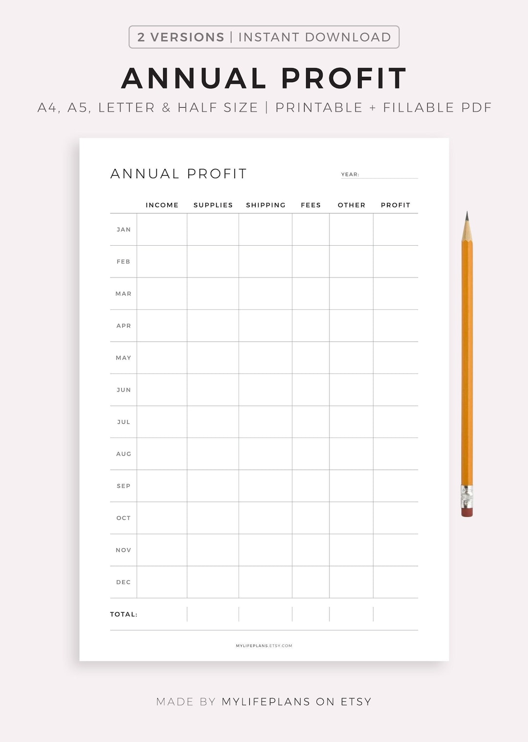 Annual Profit Tracker Printable, Business Profit Calculator, A4/a5 ...