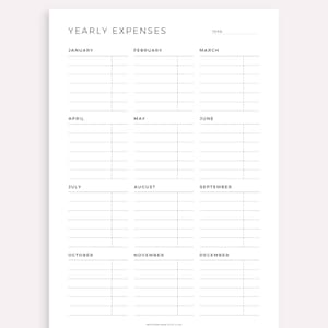 Yearly Expenses Overview Printable, Business Spending Tracker, Budget ...