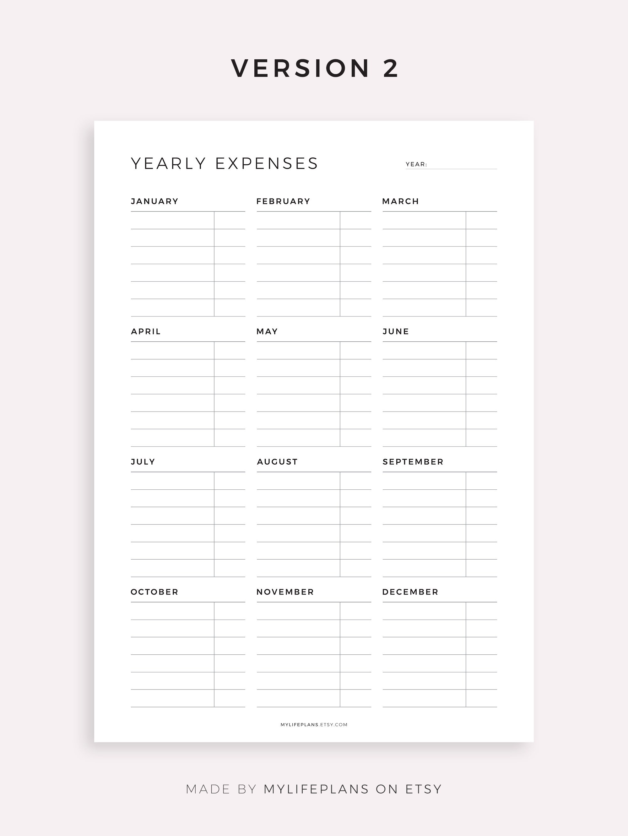 Yearly Expenses Overview Printable, Business Spending Tracker, Budget ...