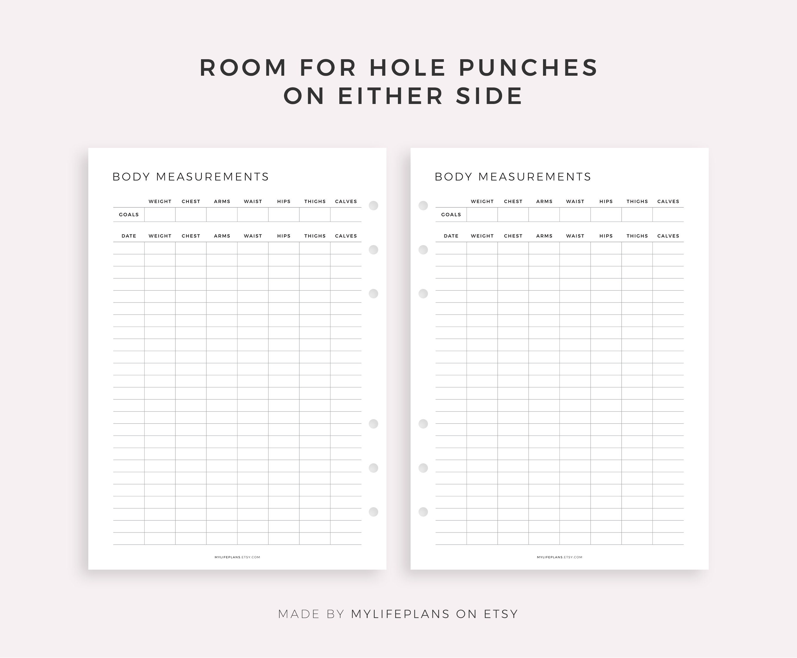 Body Measurements Tracker Printable Fitness Progress Sheet - Etsy