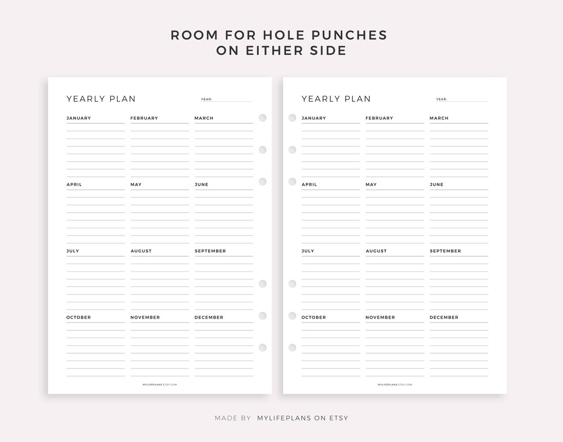 Yearly Overview Printable Yearly Planner on One Page Year At | Etsy