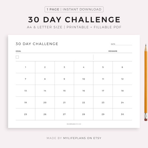 100 Day Challenge Printable Landscape Goal Setting Progress - Etsy