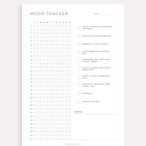 Mood Tracker Printable, A Year in Pixels, Mood Journal, Emotion Tracker ...