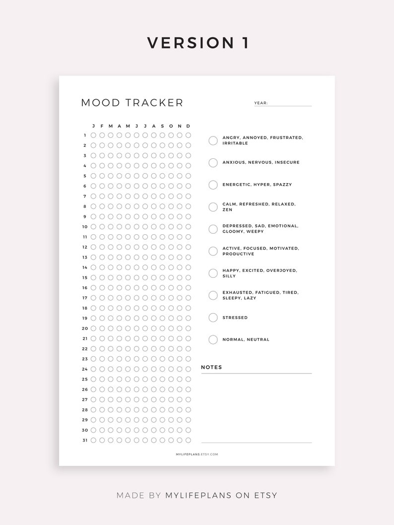 Mood Tracker Printable A Year in Pixels Mood Journal - Etsy Australia