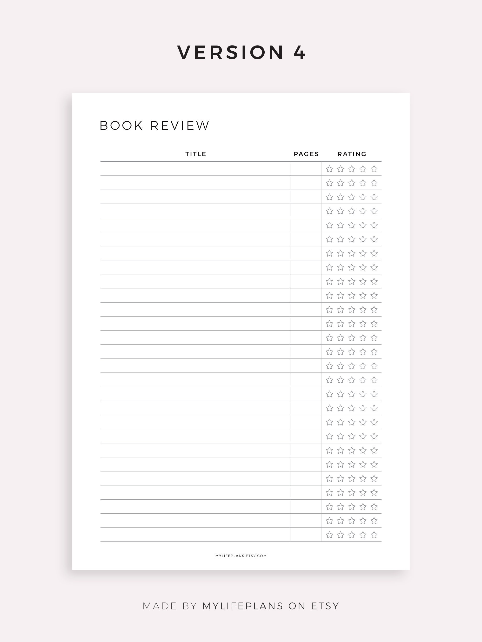 Simple Book Review Template Printable Book Log and Review - Etsy