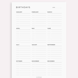 Birthday Tracker Template for Supernote A5X2/A5X/A5/A6X2/A6X/A6 ...