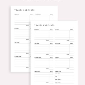 Daily Travel Expenses Tracker - Vacation Spending, Work Travel Spending ...