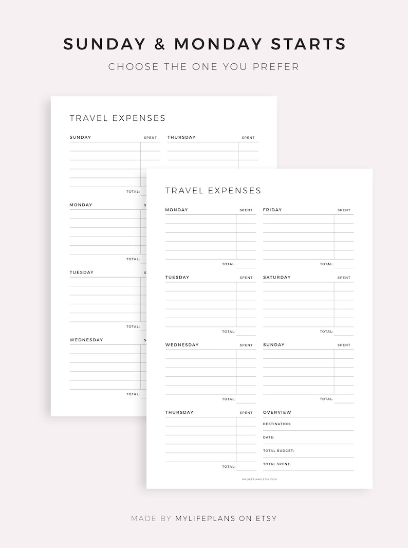 Printable Daily Travel Expenses Tracker Vacation Spending - Etsy