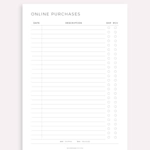 Printable Online Purchases Tracker, Order Tracker Template, Shopping ...