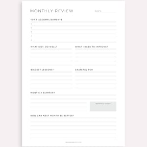 Monthly Review, Monthly Reflection, Monthly Evaluation, Monthly Summary ...