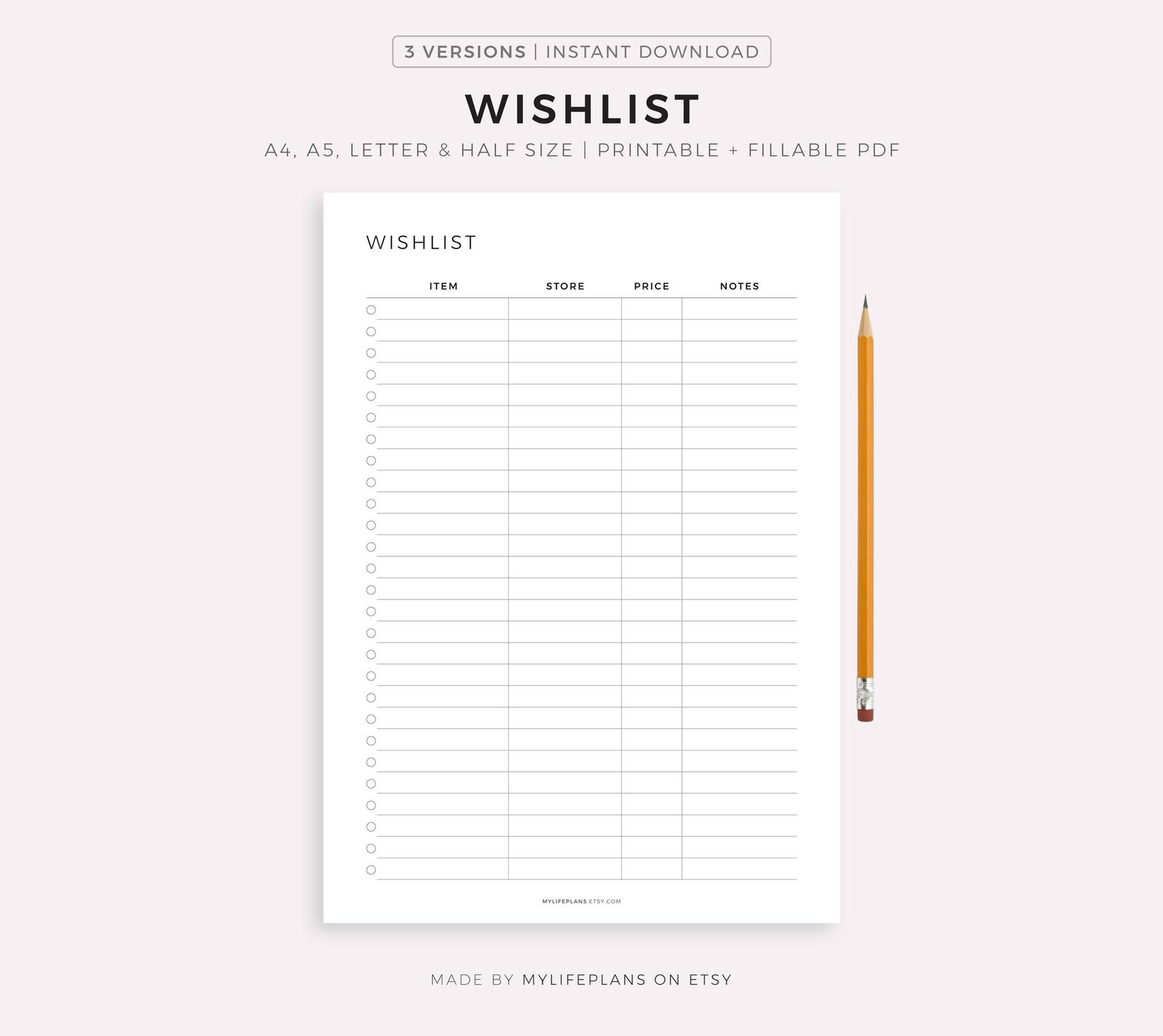 Simple Wishlist Page Printable & Fillable, Holiday Wishlist Template ...