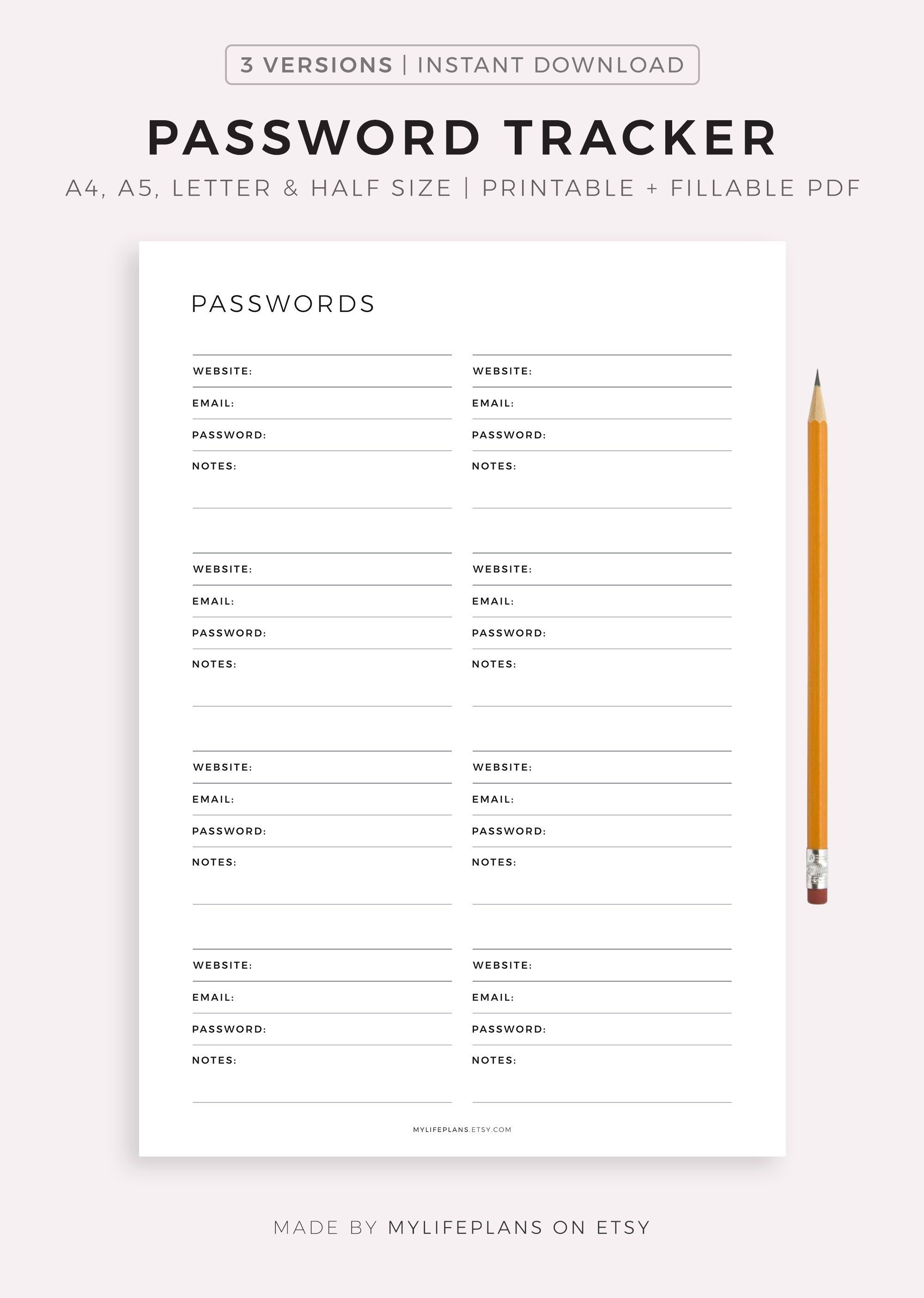 Printable Password Tracker Fillable Password Organizer - Etsy