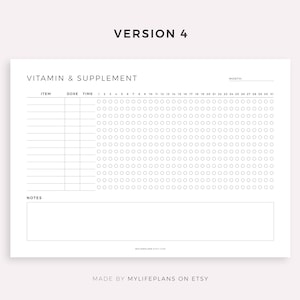 Monthly Vitamin Tracker Printable Landscape, Supplement Checklist ...