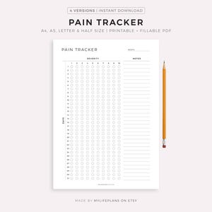 Monthly Pain Tracker Printable Template, Track Daily Pain Severity ...