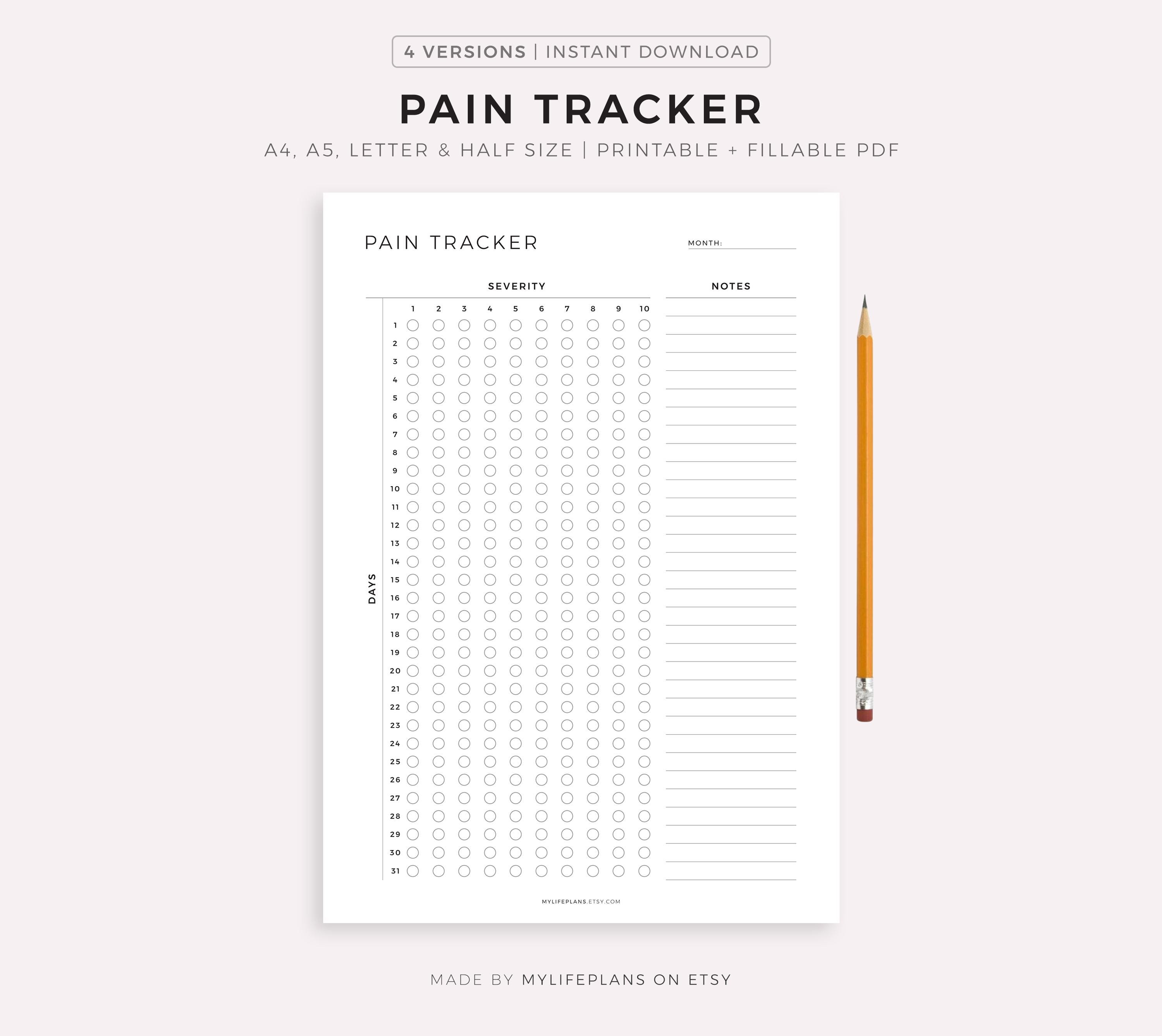 Monthly Pain Tracker Printable Template, Track Daily Pain Severity ...