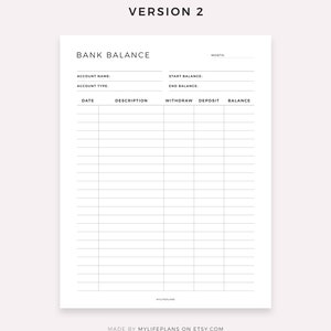 Digital Bank Balance Template, Bank Account Transactions Tracker ...