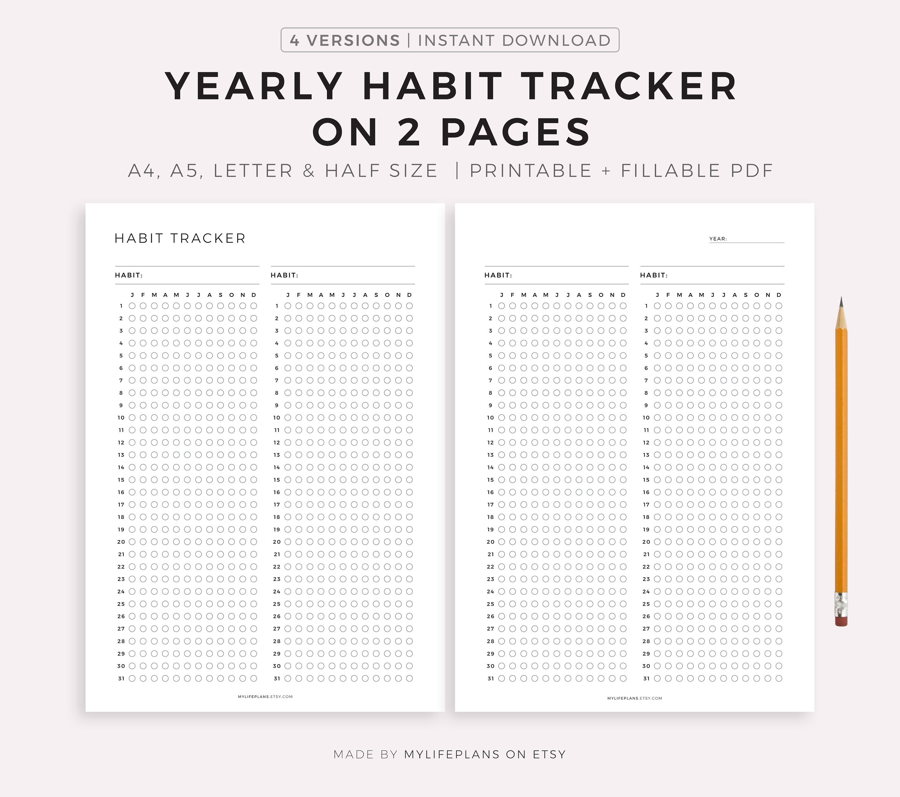 Yearly Habit Tracker on Two Pages Habit Tracker Template - Etsy