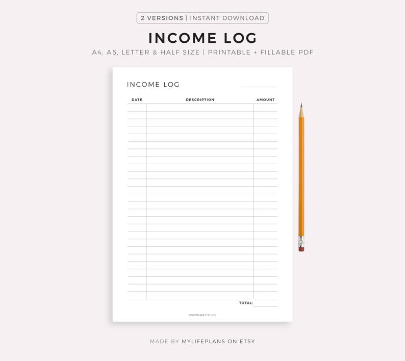 Income Log Printable Template, Personal / Business Income Tracker ...