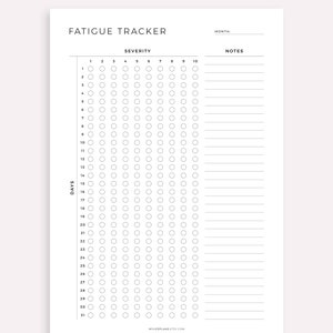 Monthly Fatigue Tracker Printable Template, Track Daily Fatigue ...