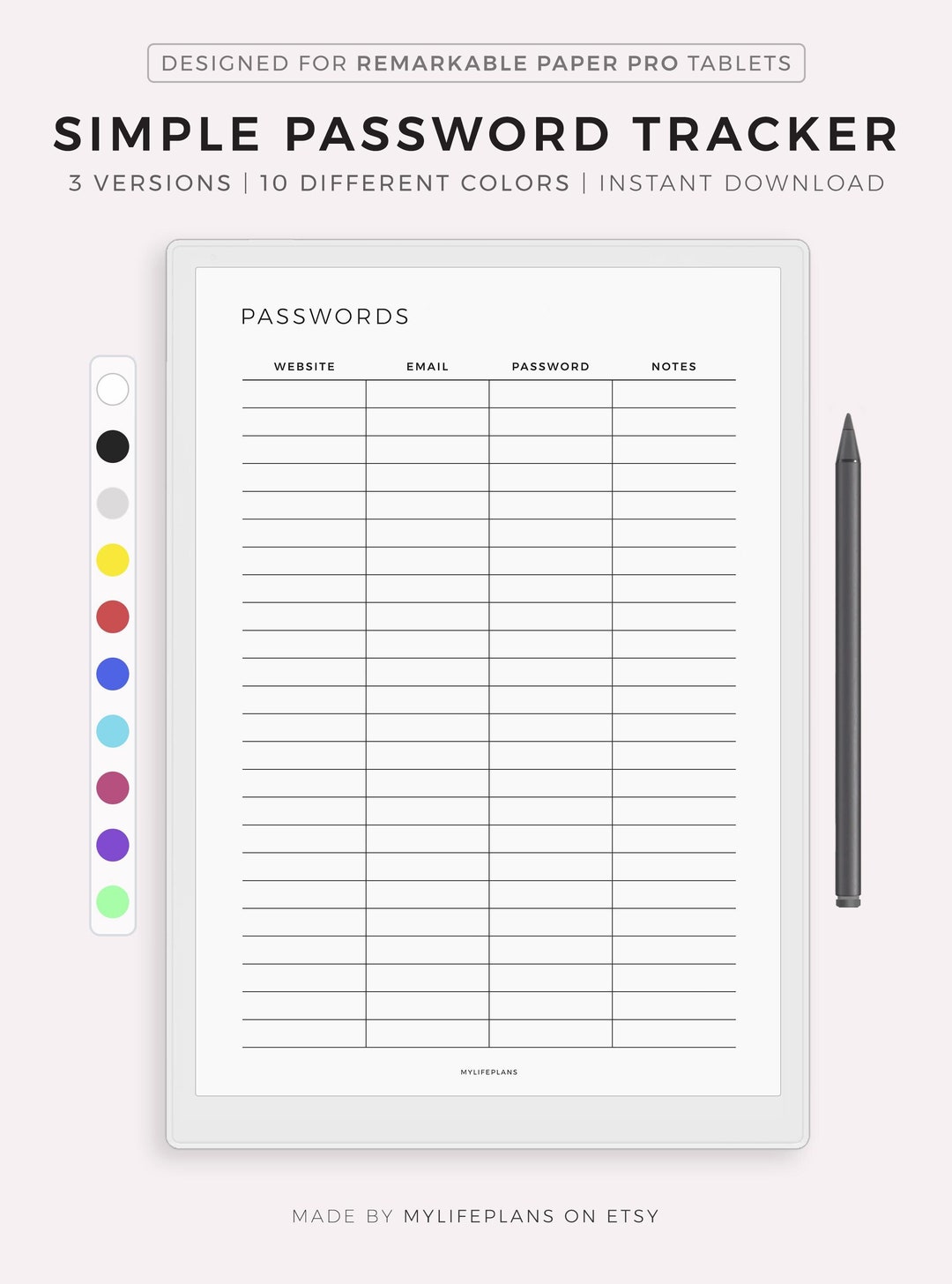 Simple Password Tracker for Remarkable Paper Pro, Password Keeper ...