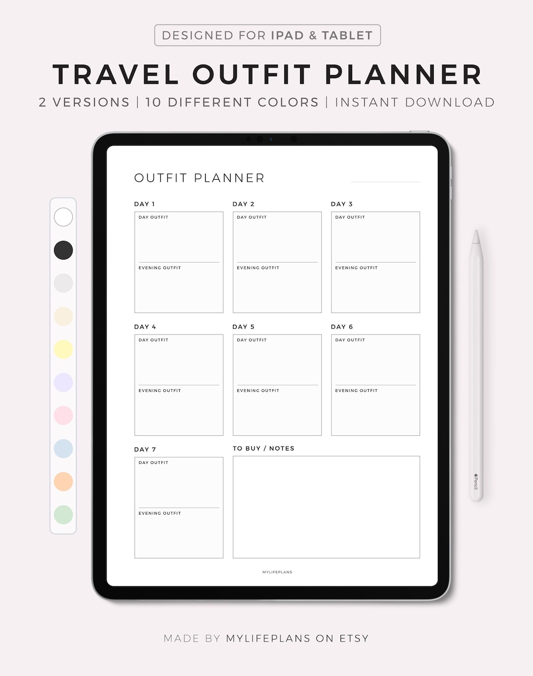 Digital Travel Outfit Planner, Daily Outfit Planner for Business Trip ...