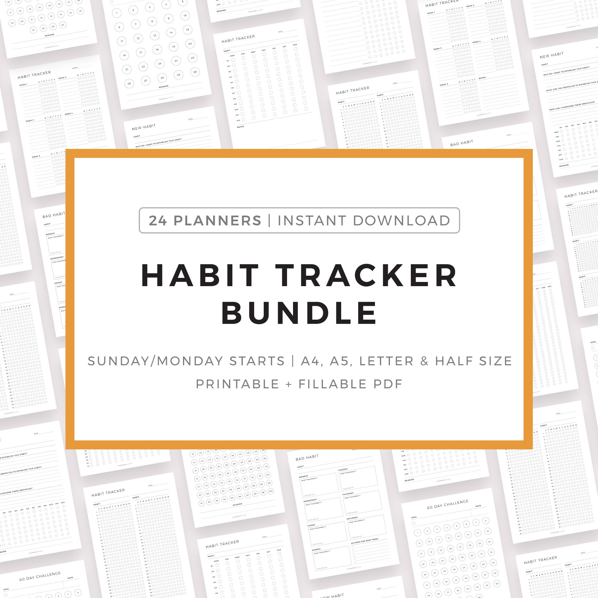 Yearly Habit Tracker Landscape Habit Tracker Template | Etsy