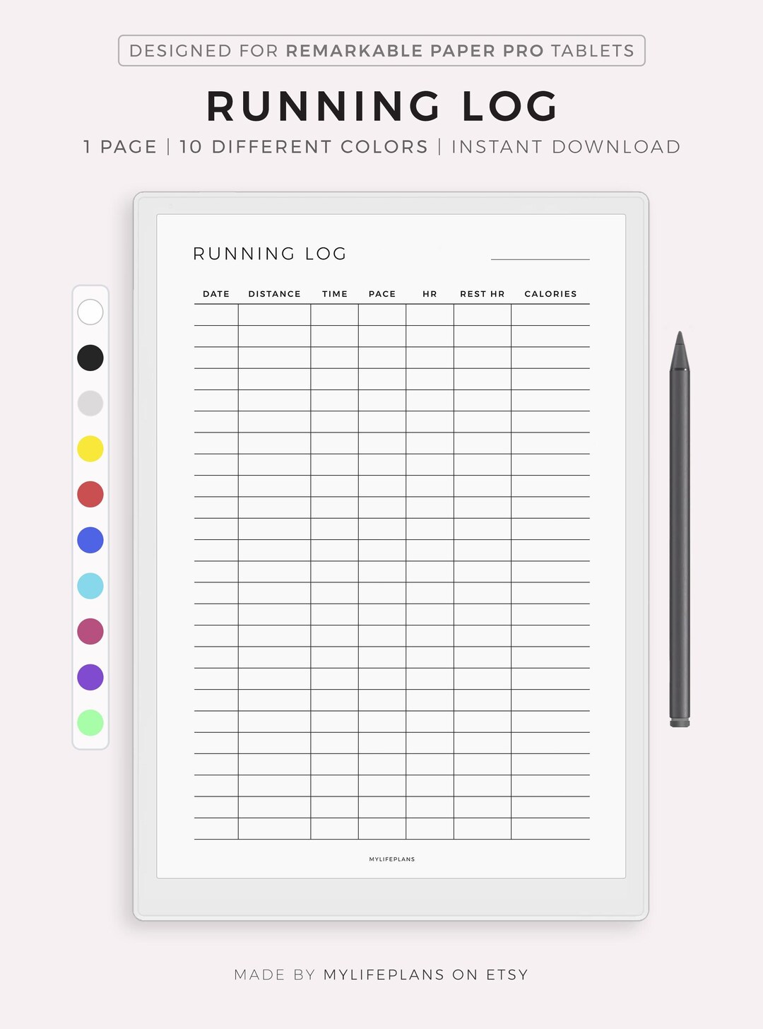Running Log Template for Remarkable Paper Pro, Running Tracker, Cardio ...