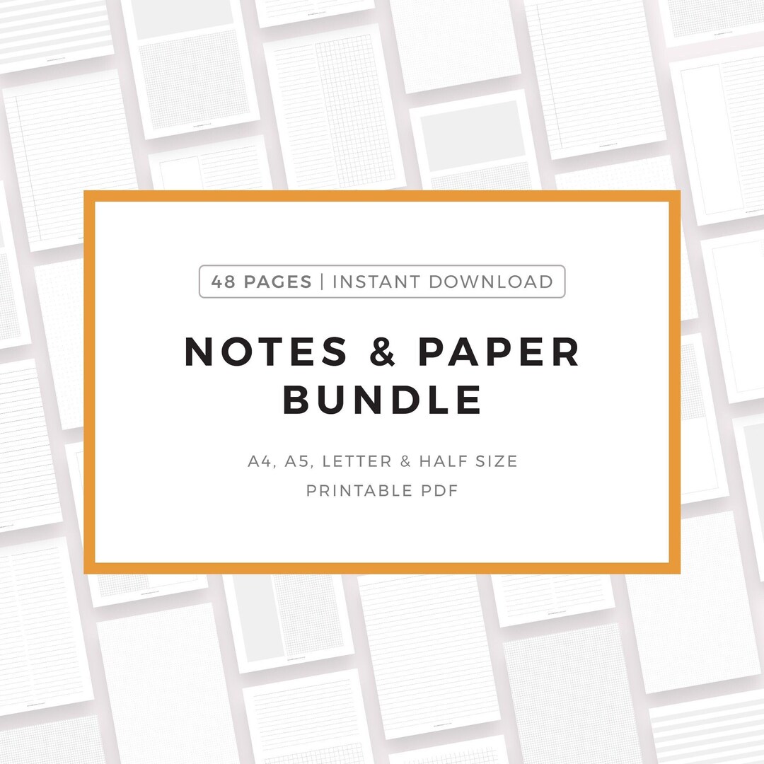 Notes, Lined, Graph & Dot Grid Paper Pages Bundle Printable, A4/a5 ...