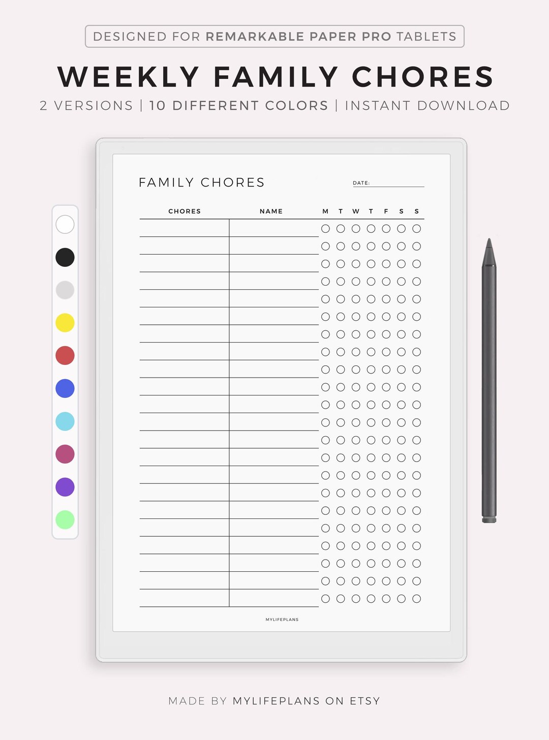 Weekly Family Chores Template, Kids & Adults House Responsibilities ...