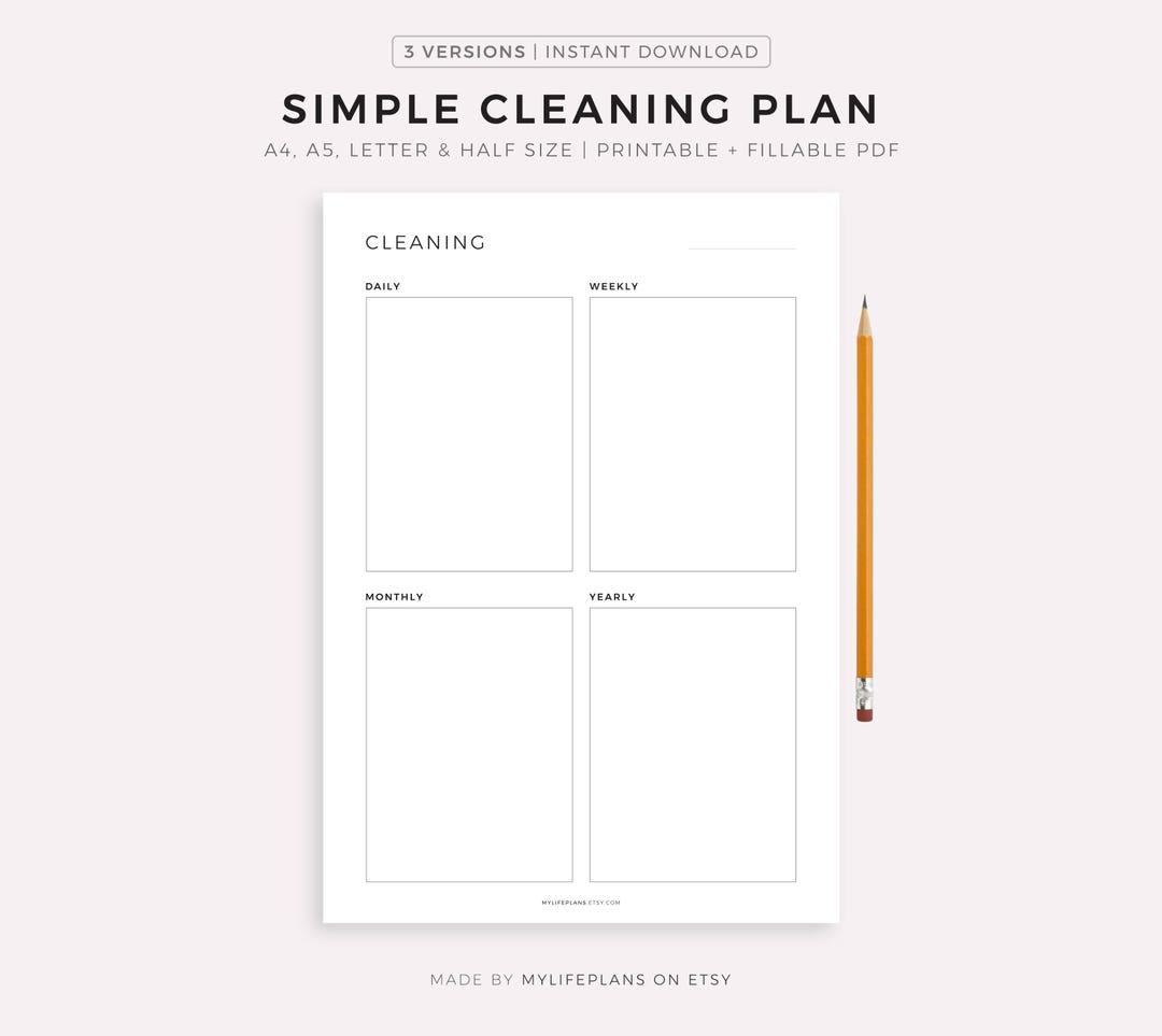 Simple Cleaning Planner Printable, Home or Office Cleaning, Cleaning ...