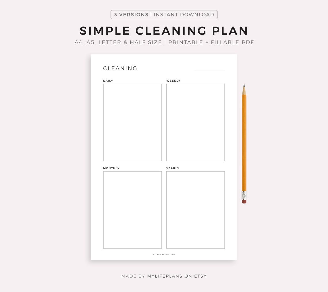 Simple Cleaning Planner Printable, Home or Office Cleaning, Cleaning ...