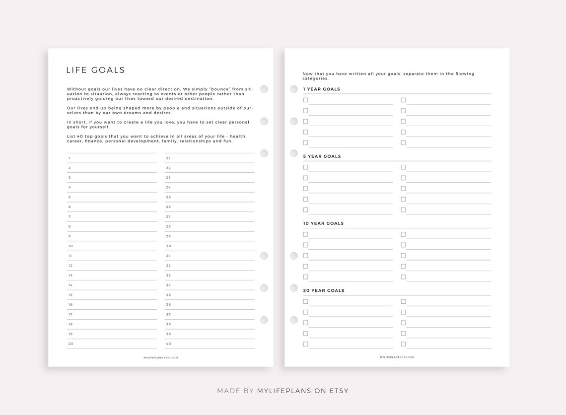 Life Goals Planner Goal Setting Life Vision Planner My - Etsy