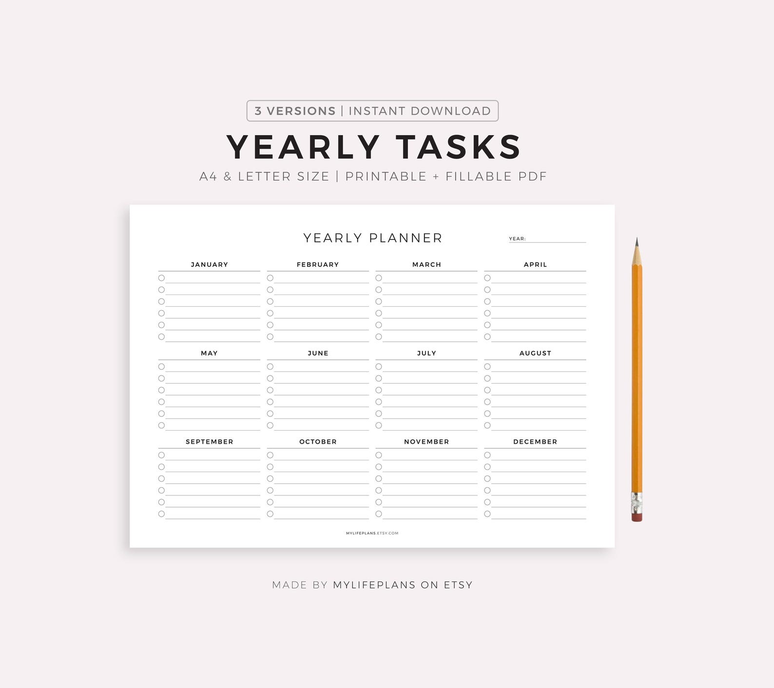Yearly Tasks Printable Landscape, Yearly to Do List, Minimalist Yearly ...