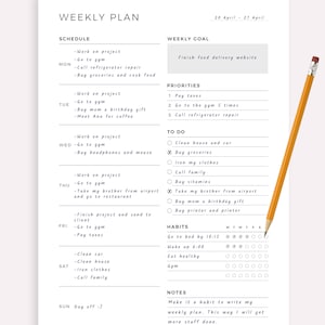 Weekly Goal Planner Printable, Weekly to Do List, Week at a Glance ...