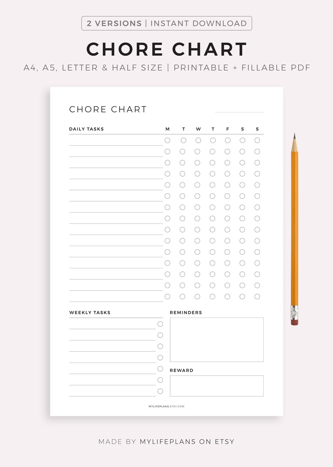 Chore Chart for Kids and Adults, Responsibilities Chart, to Do List ...