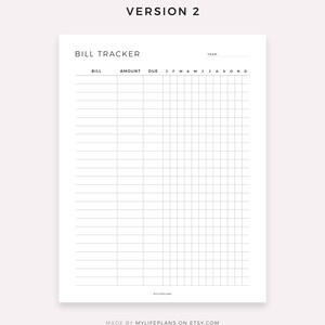 Digital Yearly Bill Tracker, Bill Payment Checklist, Bill Organizer, Finance Planner, Compatible ...