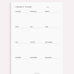 Yearly Overview, Yearly Planner on One Page, Year at a Glance, Undated ...