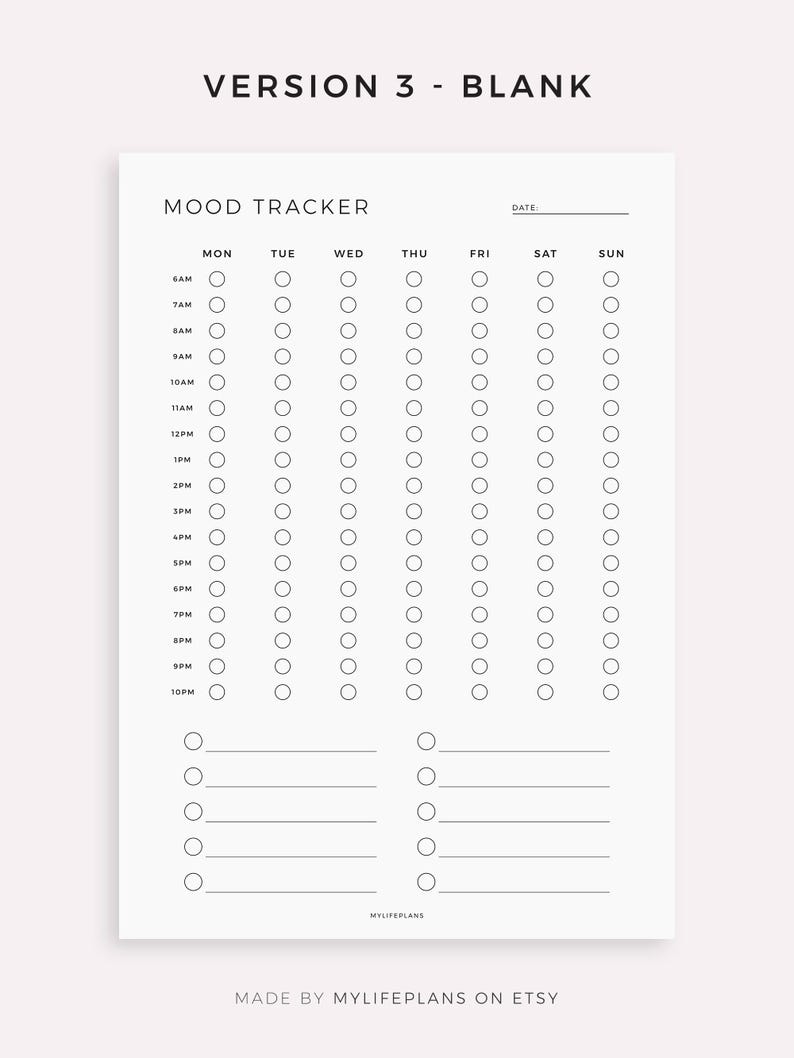 Hourly Mood Tracker for Remarkable Paper Pro, Weekly Mood Journal ...