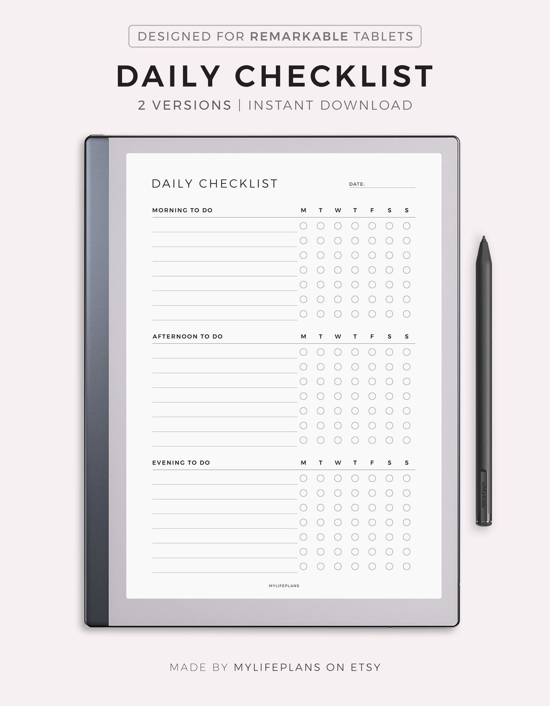 Remarkable 2 Daily Checklist, Daily to Do List Template, Task List ...