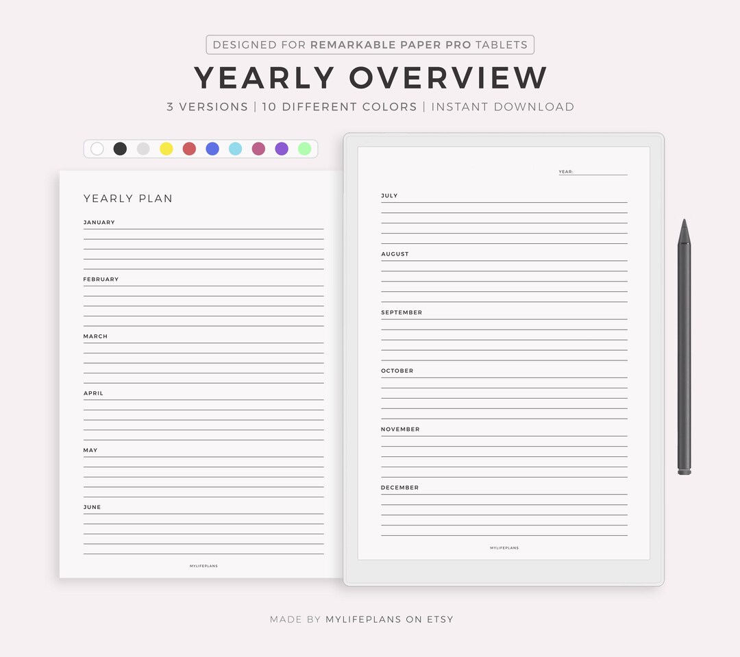 Yearly Overview Planner for Remarkable Paper Pro, Two Page Yearly ...