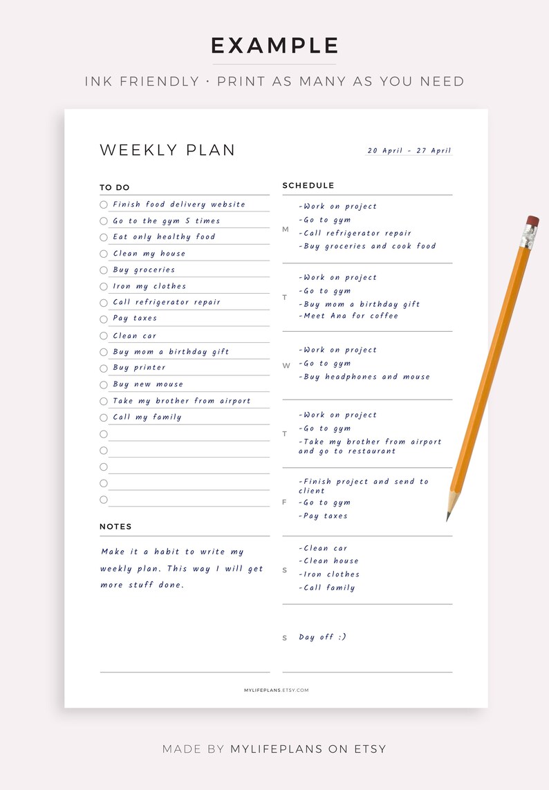 Simple Weekly Planner Printable Weekly to Do List Weekly - Etsy