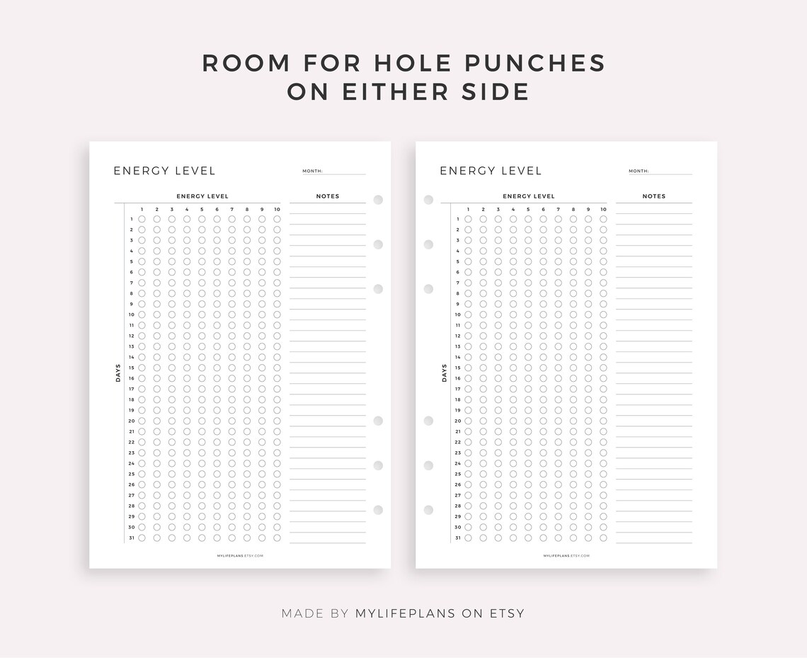 Daily Energy Level Tracker Printable, Track Monthly Energy Levels ...