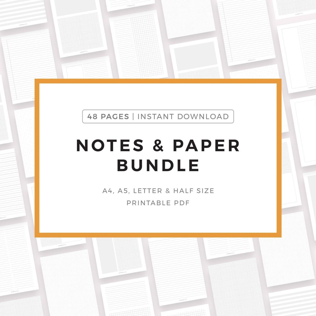 Printable Notes Paper Bundle: Lined, Graph, Dot Grid, Instant Download ...