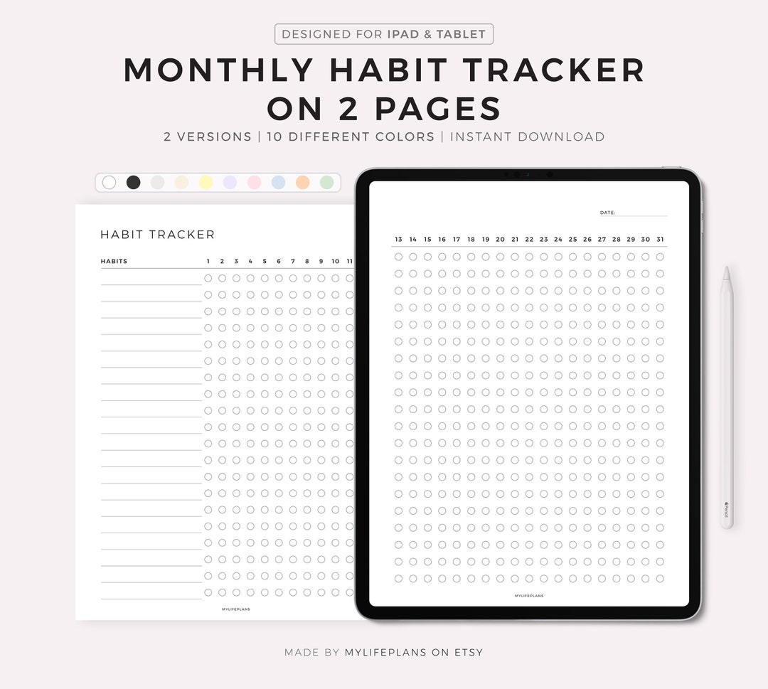 Digital Monthly Habit Tracker, Routine Planner, 30 Day Habit Challenge ...