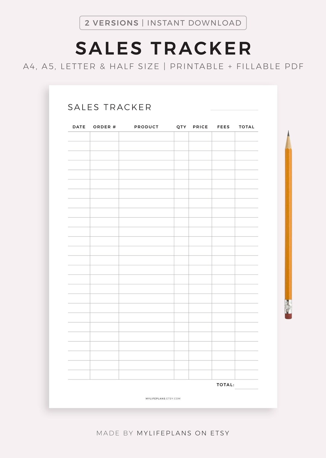 Sales Tracker Printable, Online Business Sales, Side Hustle Sales ...