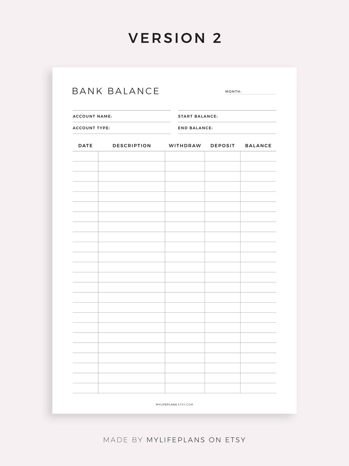 Bank Balance Sheet Printable, Bank Account Transactions Tracker ...