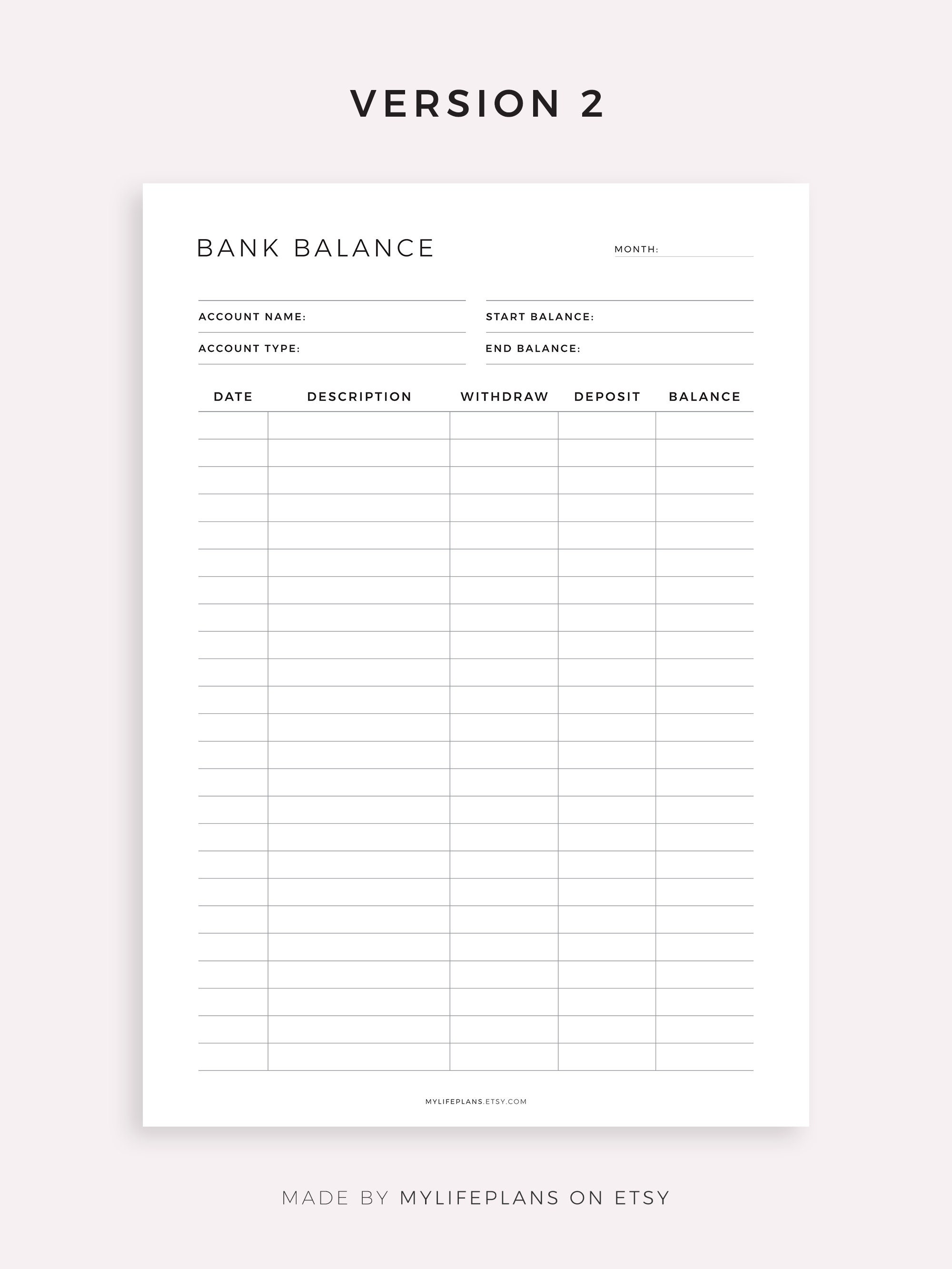 Bank Balance Sheet Printable, Bank Account Transactions Tracker ...
