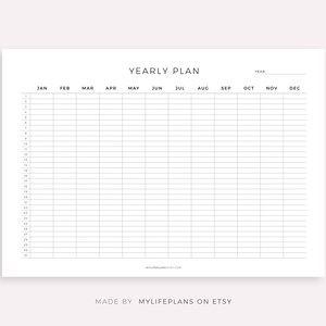 Yearly Planner on 1 Page Landscape Year At a Glance Calendar | Etsy