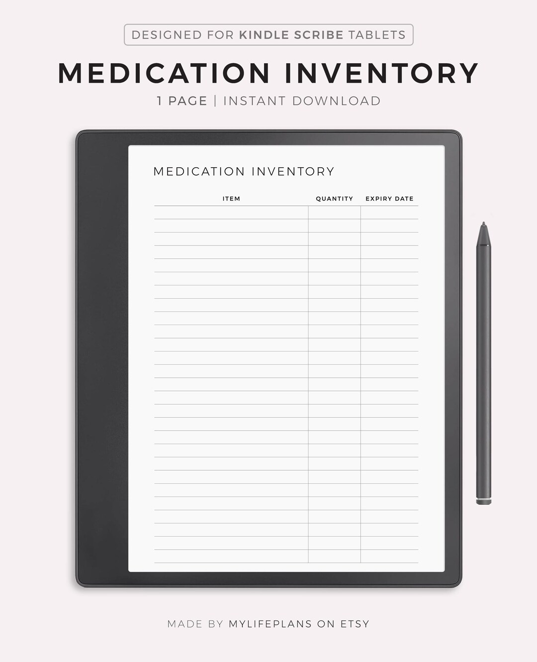 Medication Inventory Template, Compatible With Kindle Scribe, Instant ...